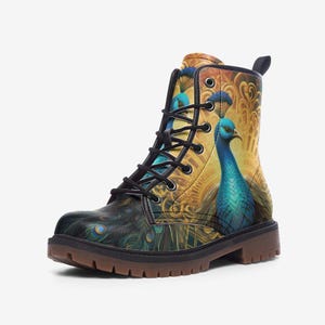 Peacock Combat Boots, Peacock Feather, Vegan Leather Lightweight Boots ...