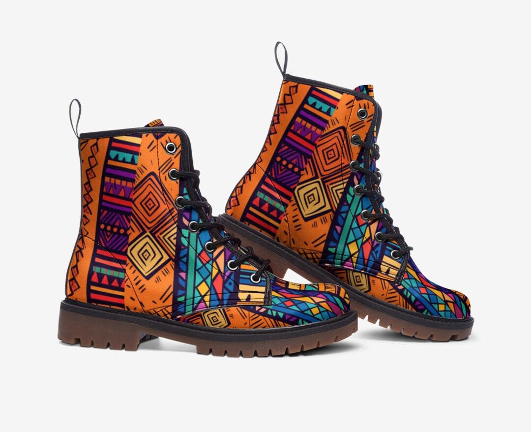 Tribal Pattern Combat Boots, Unique Custom, Vegan Leather, Lightweight ...