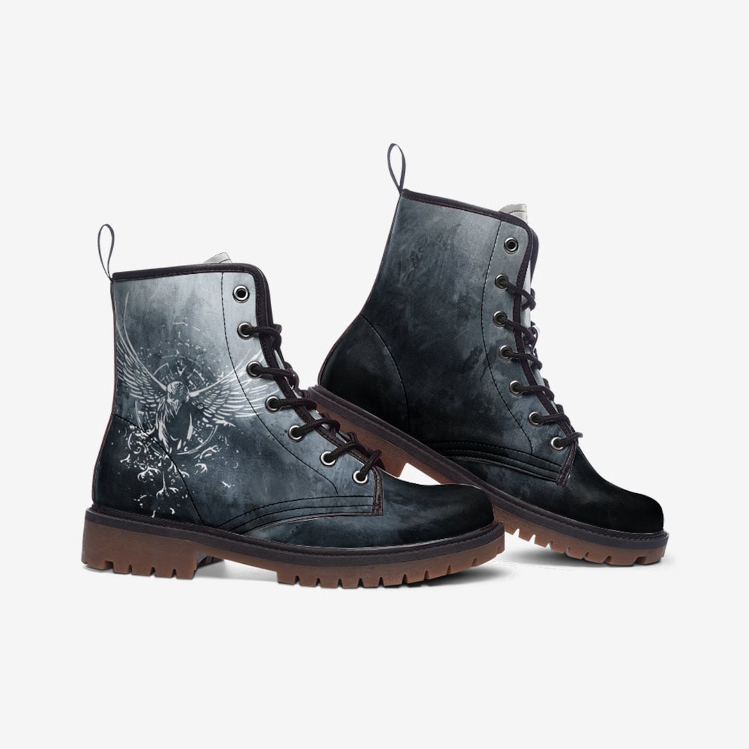 Raven Crow Combat Boots, Viking, Nordic, Gothic, Vegan Leather ...