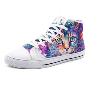 Cute Cat Sneakers, Unisex High Top Canvas Shoes, Watercolor, Available ...