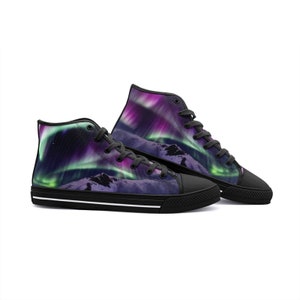 Aurora Borealis Sneakers, Northern Lights, Unisex High Top Canvas Shoes ...
