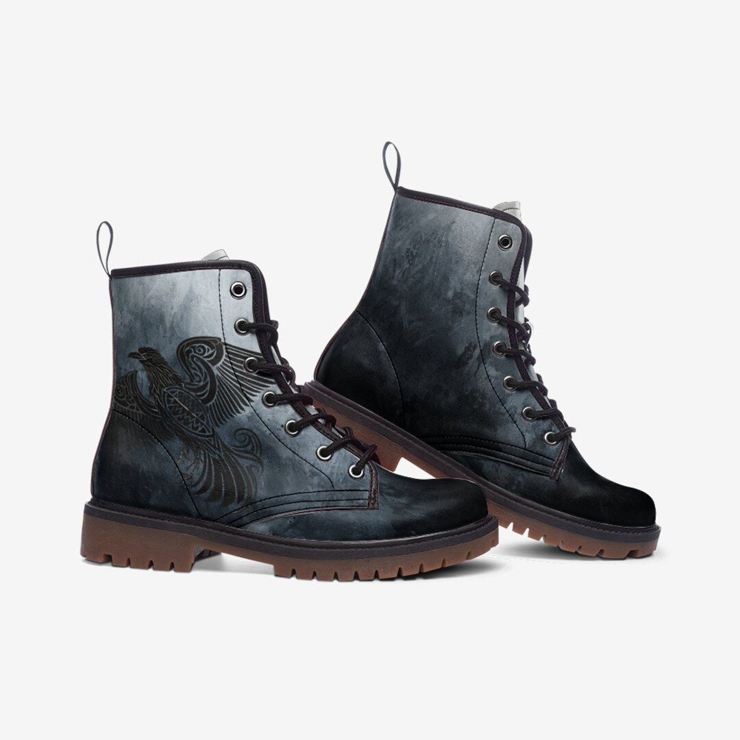 Raven Crow Combat Boots, Viking, Nordic, Gothic, Vegan Leather ...
