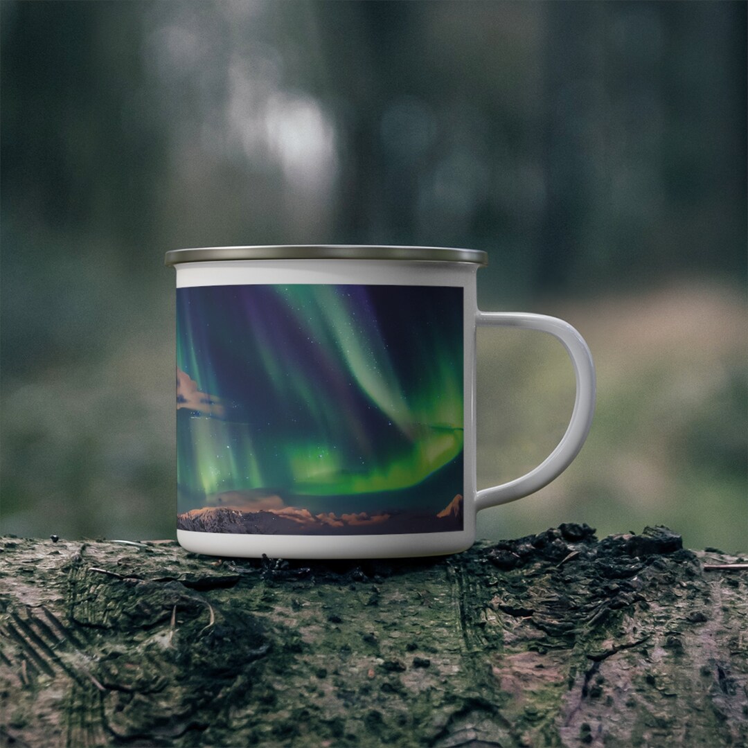 Northern Lights Mug, 12oz Enamel Camping Mug Aurora Borealis Alaska ...