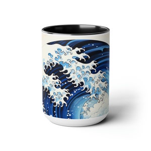 The Great Wave Mug, Kanagawa, Japanese Art, Two-tone Coffee Mugs, 15oz ...
