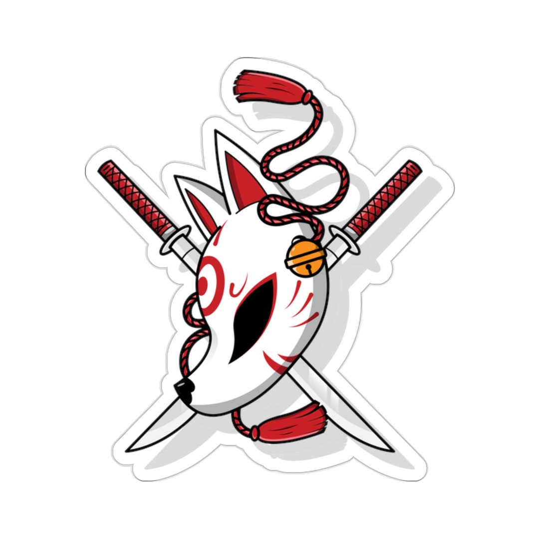 Kitsune Katana Mask Vinyl Sticker, Japanese Fox Anime Kitsune Kiss-cut ...