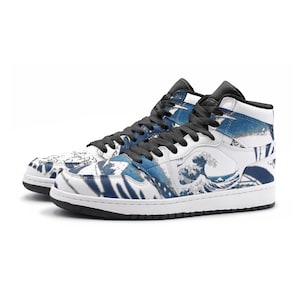 Great Wave Sneakers, Great Wave of Kanagawa High Tops Shoes, Katsushika ...