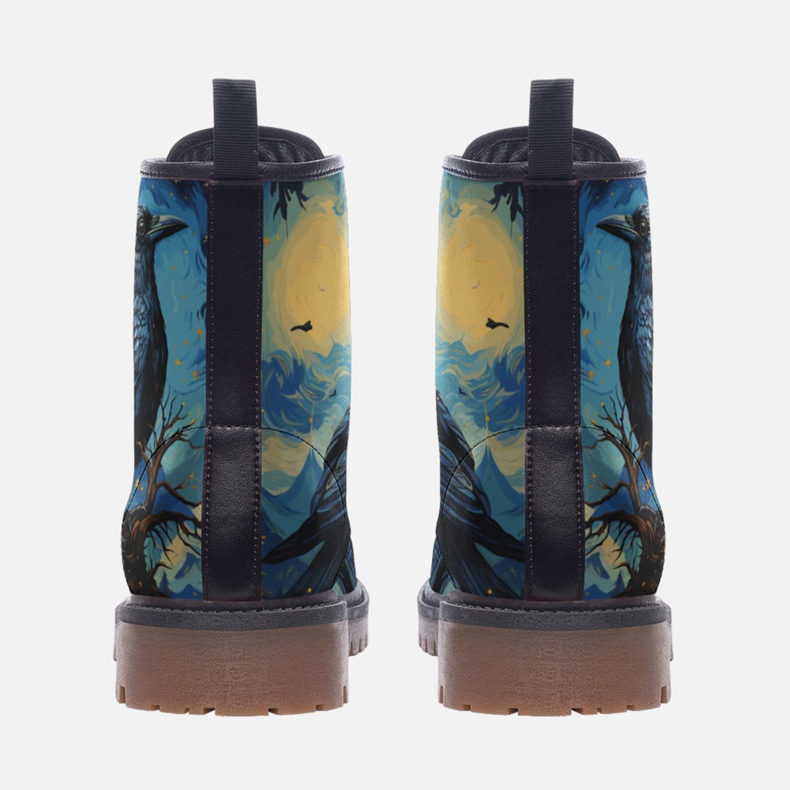 Raven Crow Combat Boots, Starry Night Painting, Art, Casual Leather ...