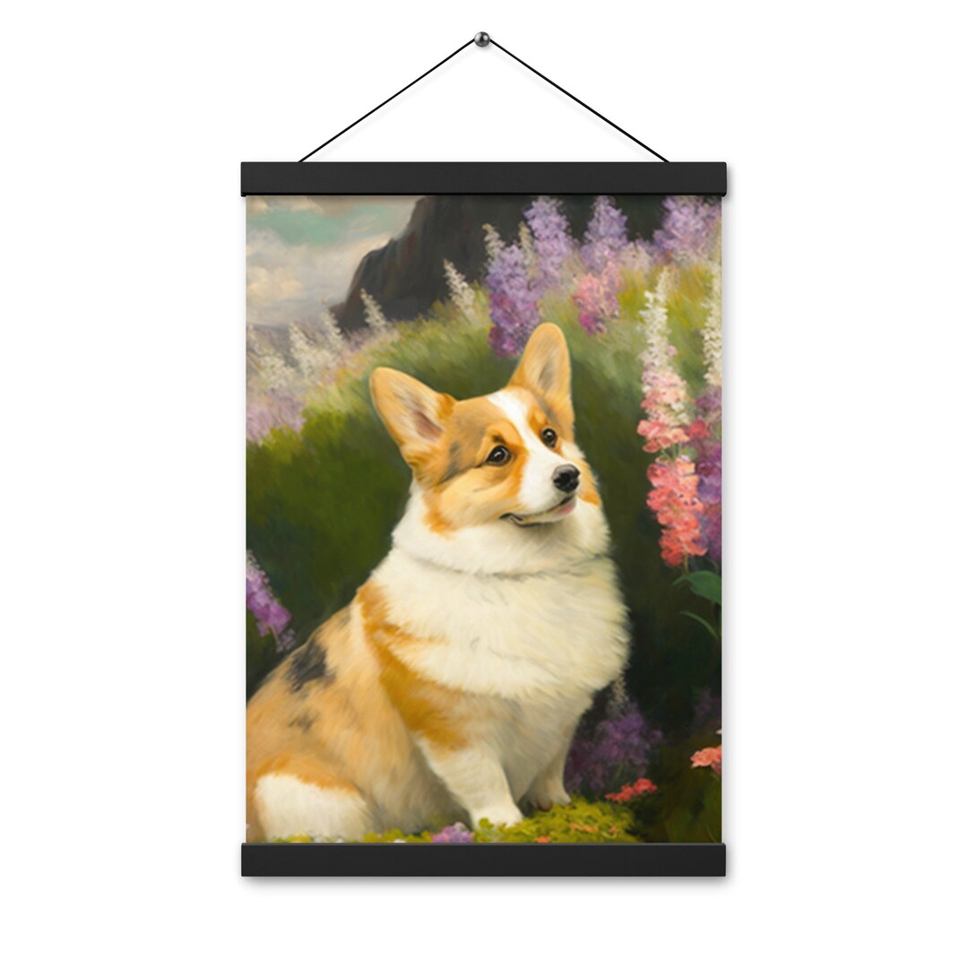 Corgi Poster With Hangers, 10 Sizes, Corgi Dog & Flowers Art, Claude ...