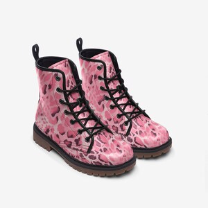 Pink Leopard Combat Boots - Vegan Leather, Casual Lightweight Military ...
