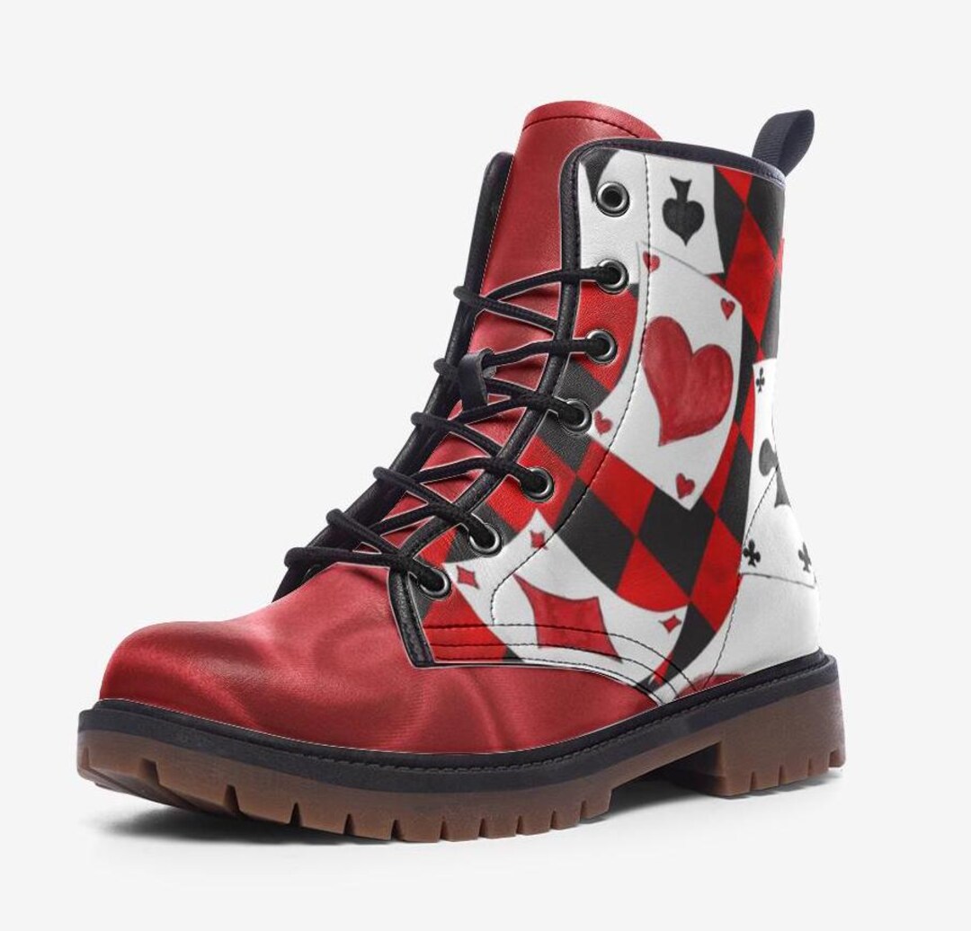 Alice in Wonderland Themed Combat Boots, Vegan Leather, Casual Leather Lightweight Boots MT - Etsy
