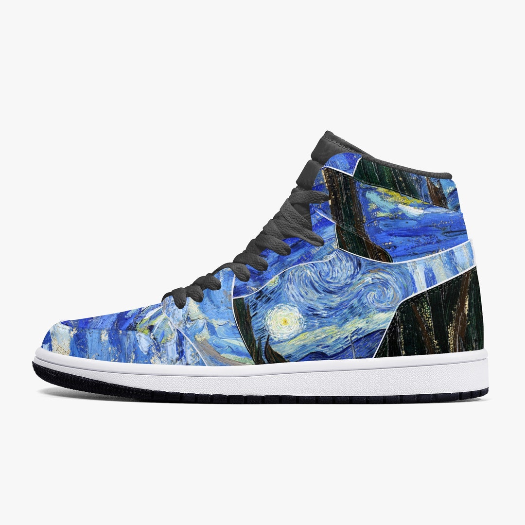 Starry Night Van Gogh Sneakers, AJ1 Nspired High-top Leather Sneakers ...