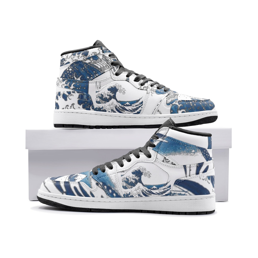 Great Wave Sneakers, Great Wave of Kanagawa High Tops Shoes, Katsushika ...