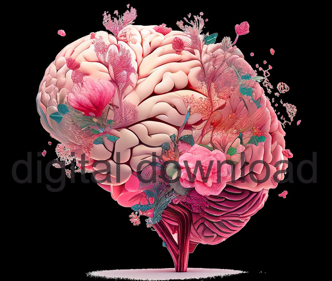 Printable Floral Brain, Brain Art Print, Flower Brain Art Print, Mental ...