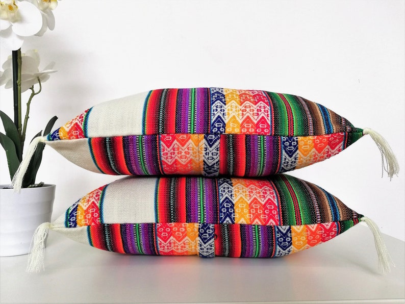 Peruvian Pillow Peruvian Cushion White Bright Stripes - Etsy