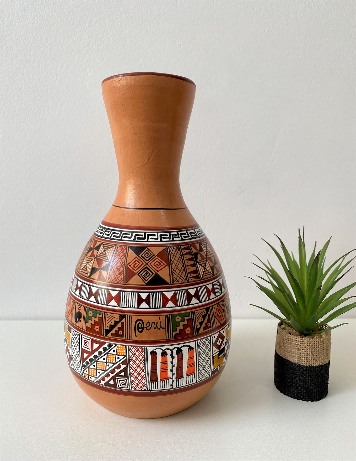 Boho decor vase peruvian pottery peruvian art southwestern | Etsy