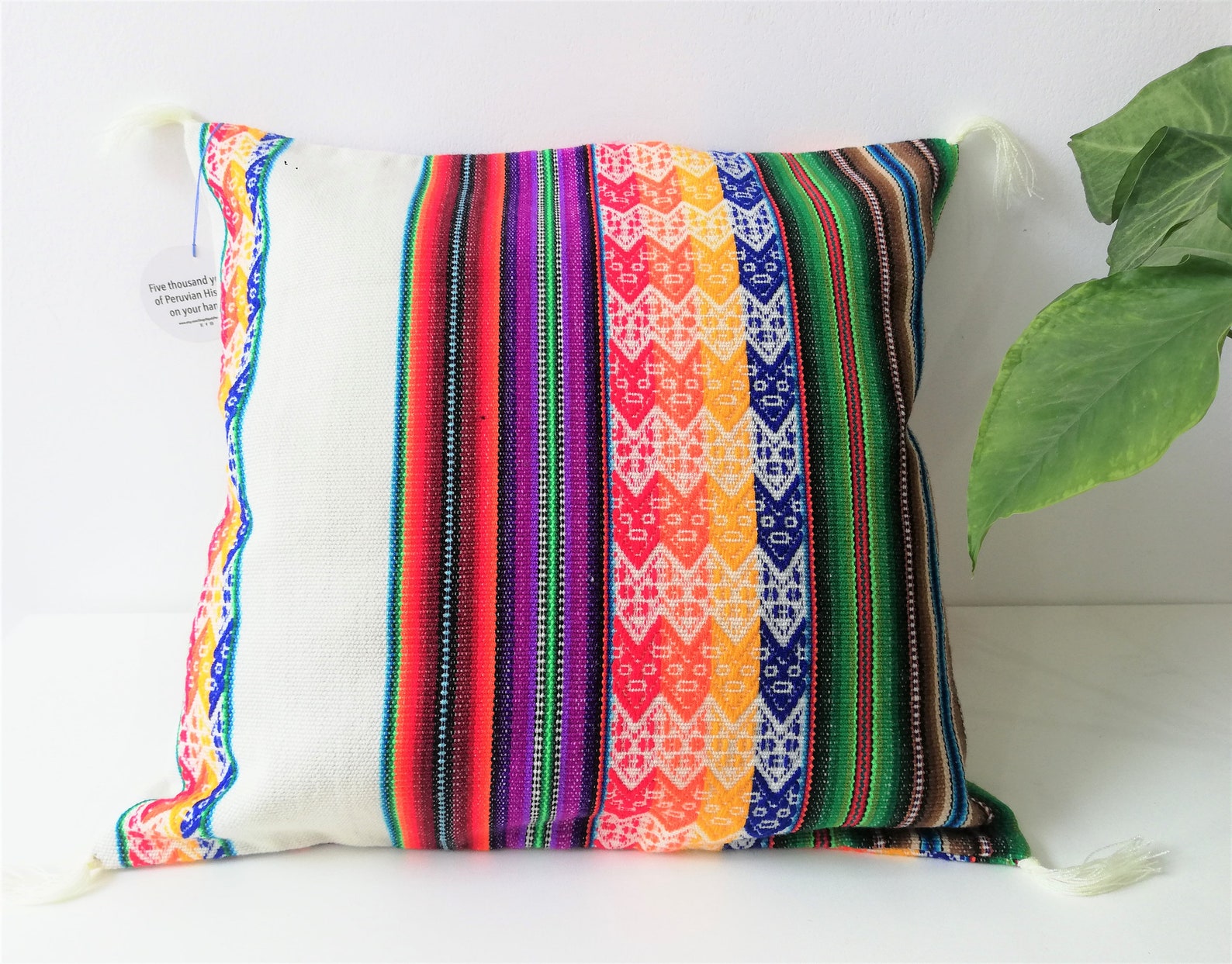Peruvian Pillow Peruvian Cushion White Bright Stripes - Etsy