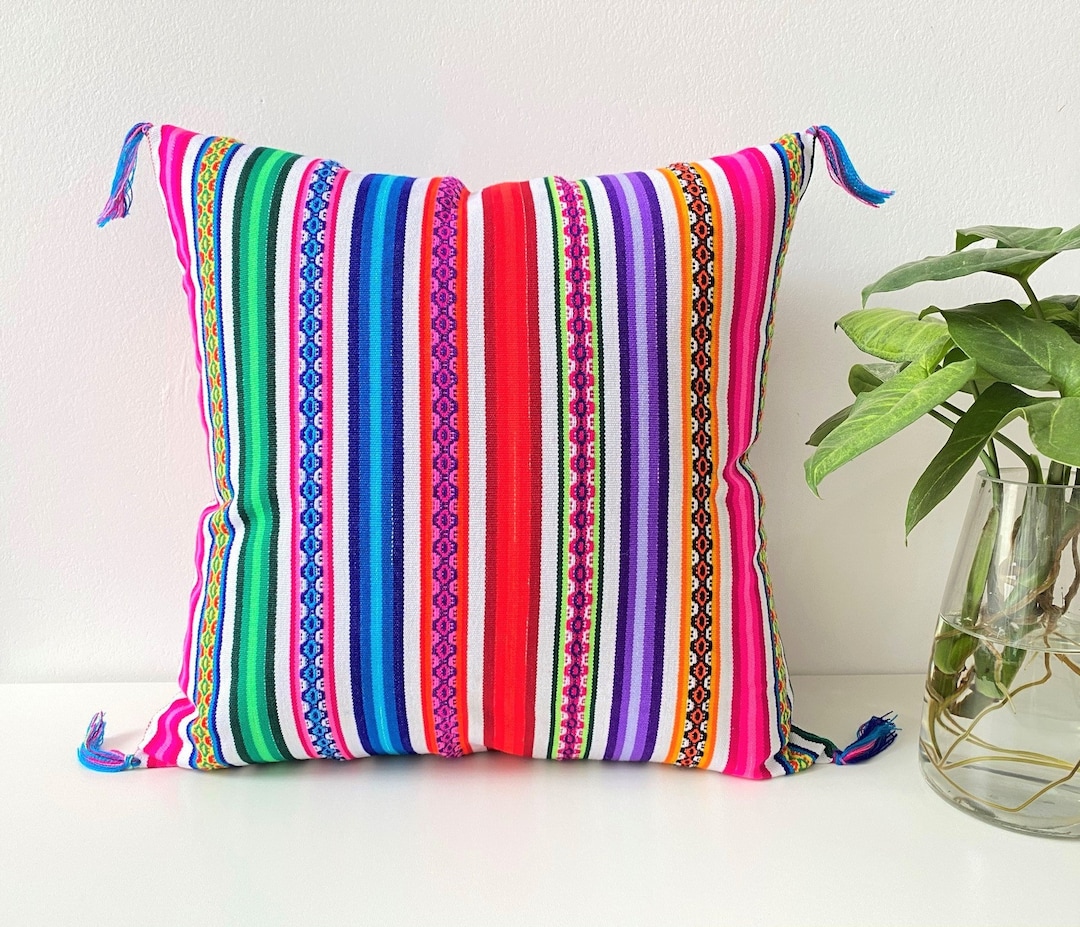 Colorful Peruvian Pillow Cover: Embroidered Cotton Cushion (16x16") - Etsy