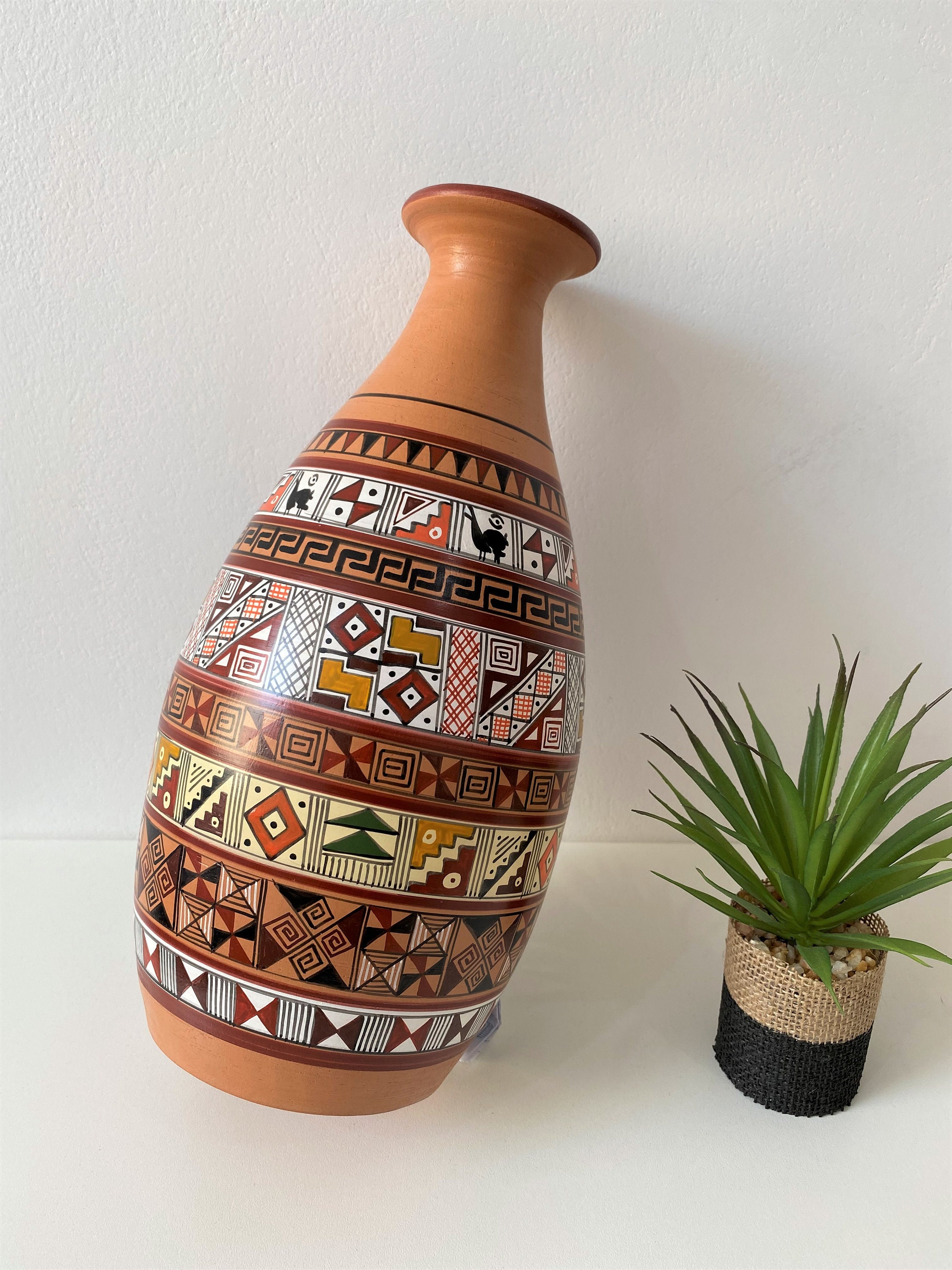 Boho decor vase peruvian pottery peruvian art southwestern | Etsy