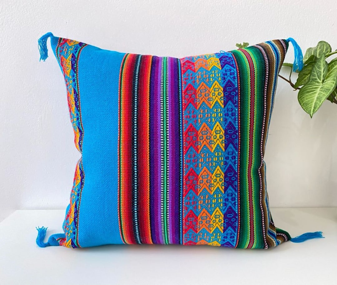 Boho Chic Peruvian Pillow Cover: Embroidered Wool & Cotton Throw Pillow ...