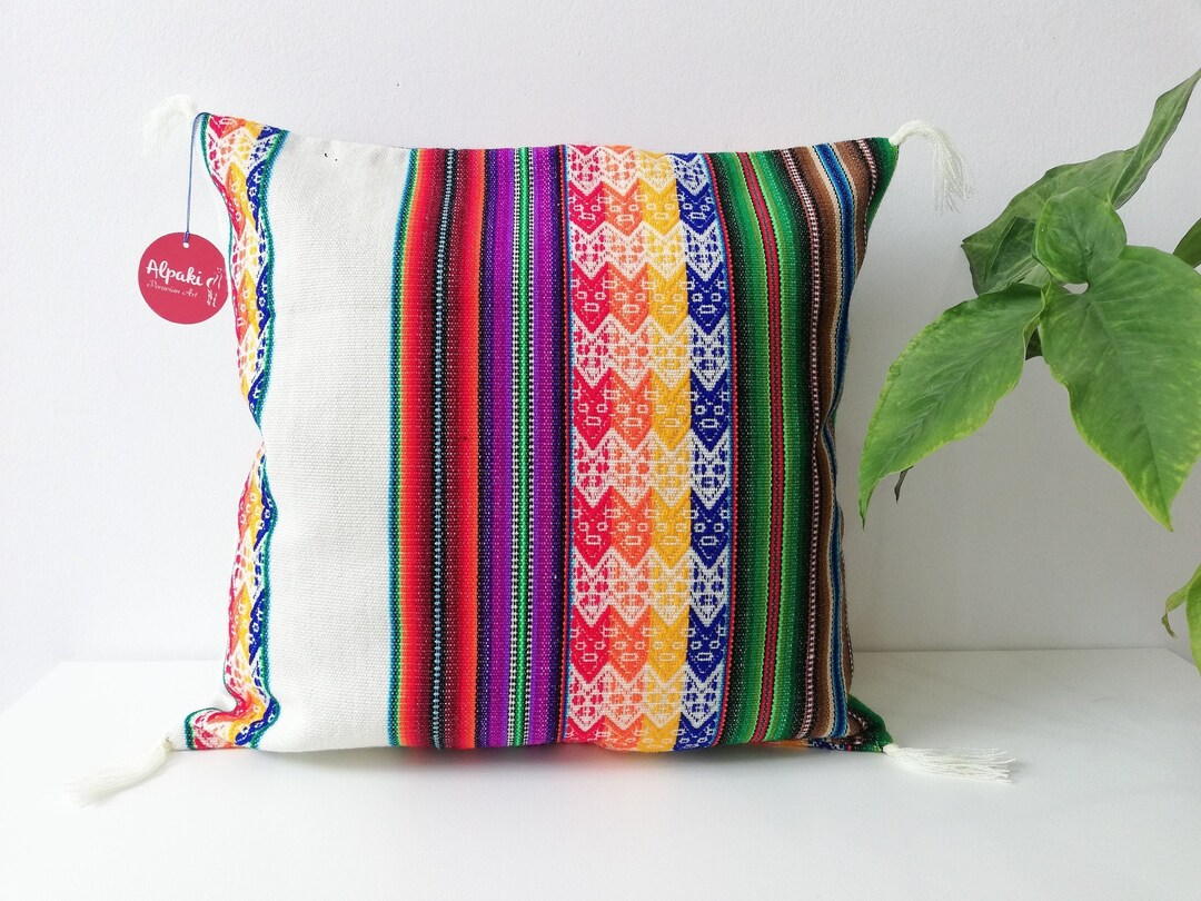 Peruvian Pillow Peruvian Cushion White Bright Stripes - Etsy