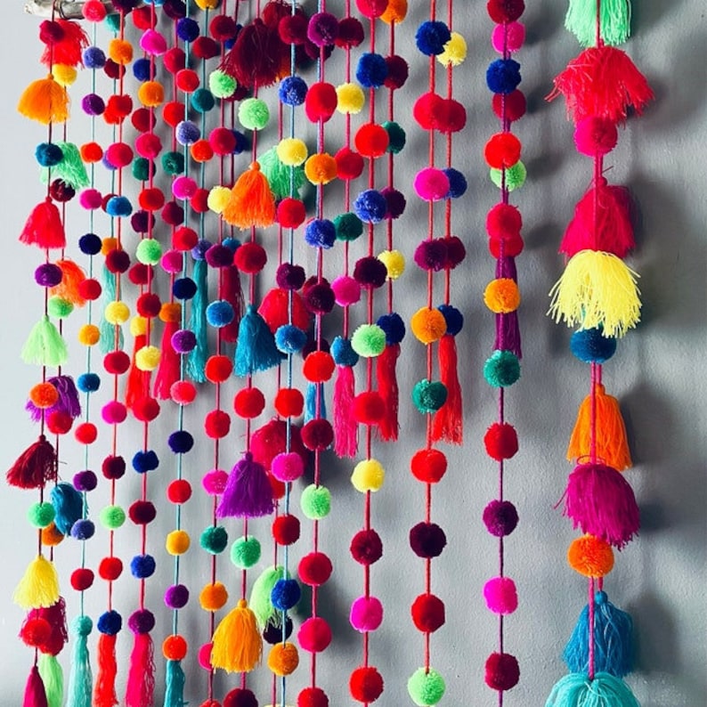 Colorful Pom Pom Garland: Handmade Peruvian Fiesta Decor - Etsy