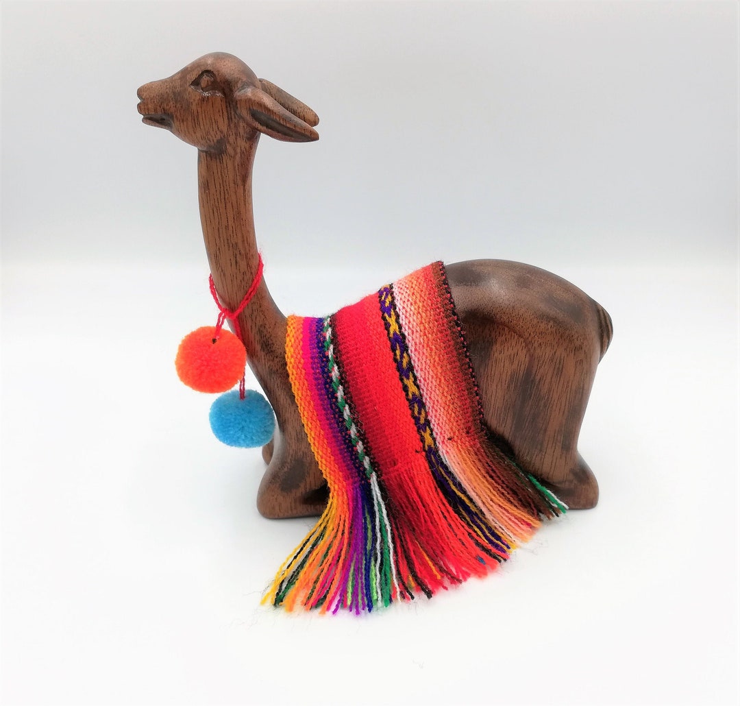 Amazon Wood Llama Ornament, Peruvian Alpaca Decor, Colorful Textile ...