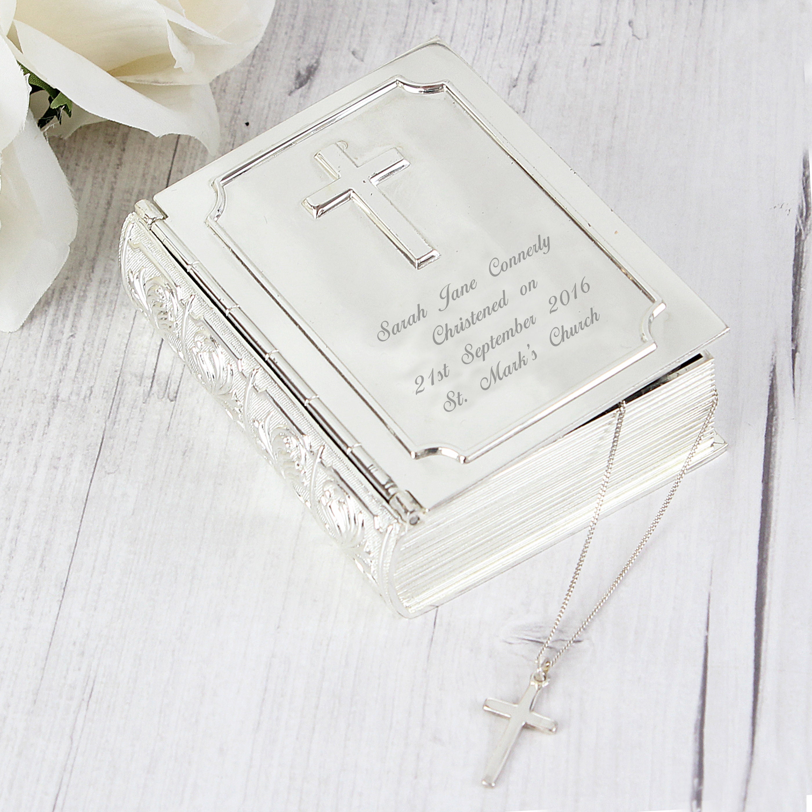 Personalised Gift Silver Bible Shaped Trinket Box Keepsake Name Message ...