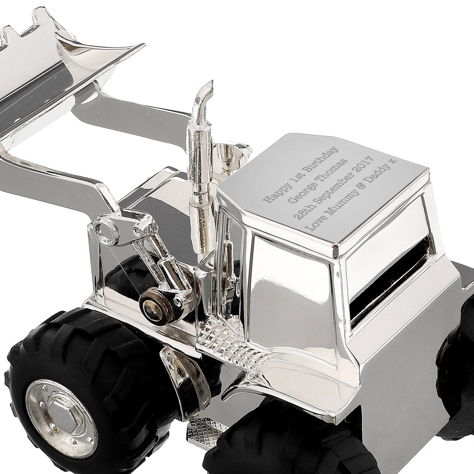 Tractor Silver Moneybox - Kids Savings Boys Truck Piggybank Christening ...