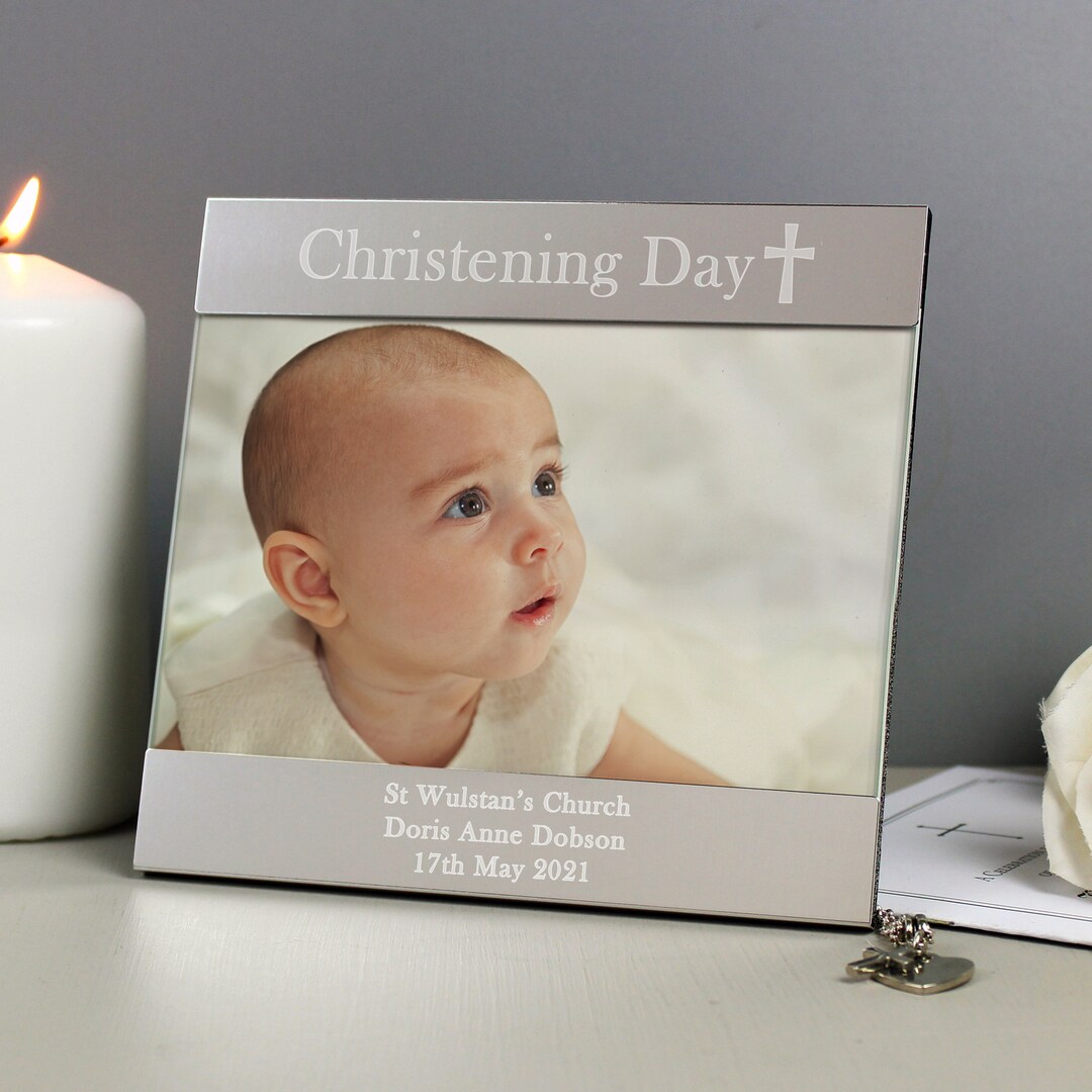 Personalised Silver With Cross Motif Photo Frame for Baptism ...