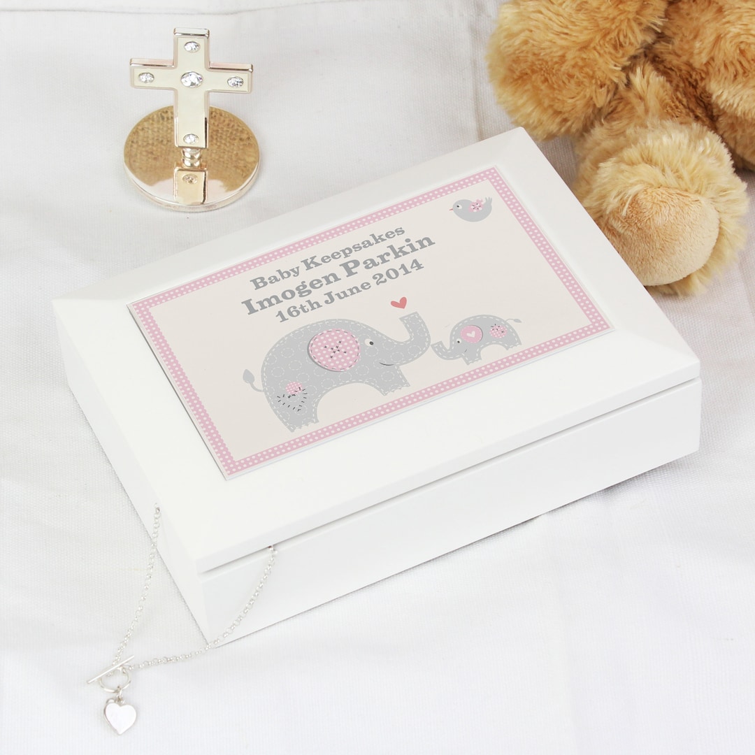 Personalise Pink White Baby Girl's Keepsake Organiser Box - Christening ...
