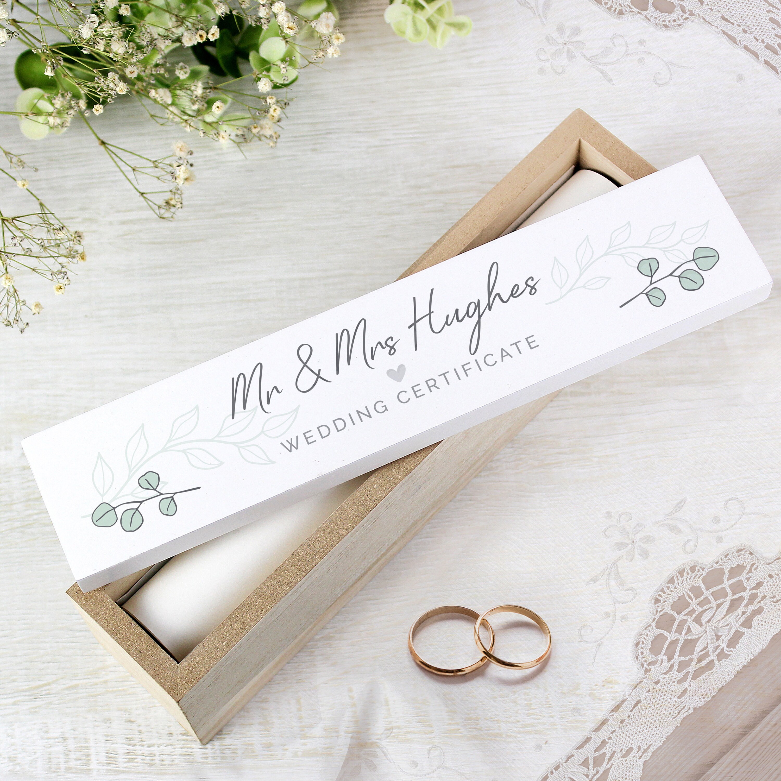 Personalised Wooden Certificate Holder, Keepsake Botanical Design ...