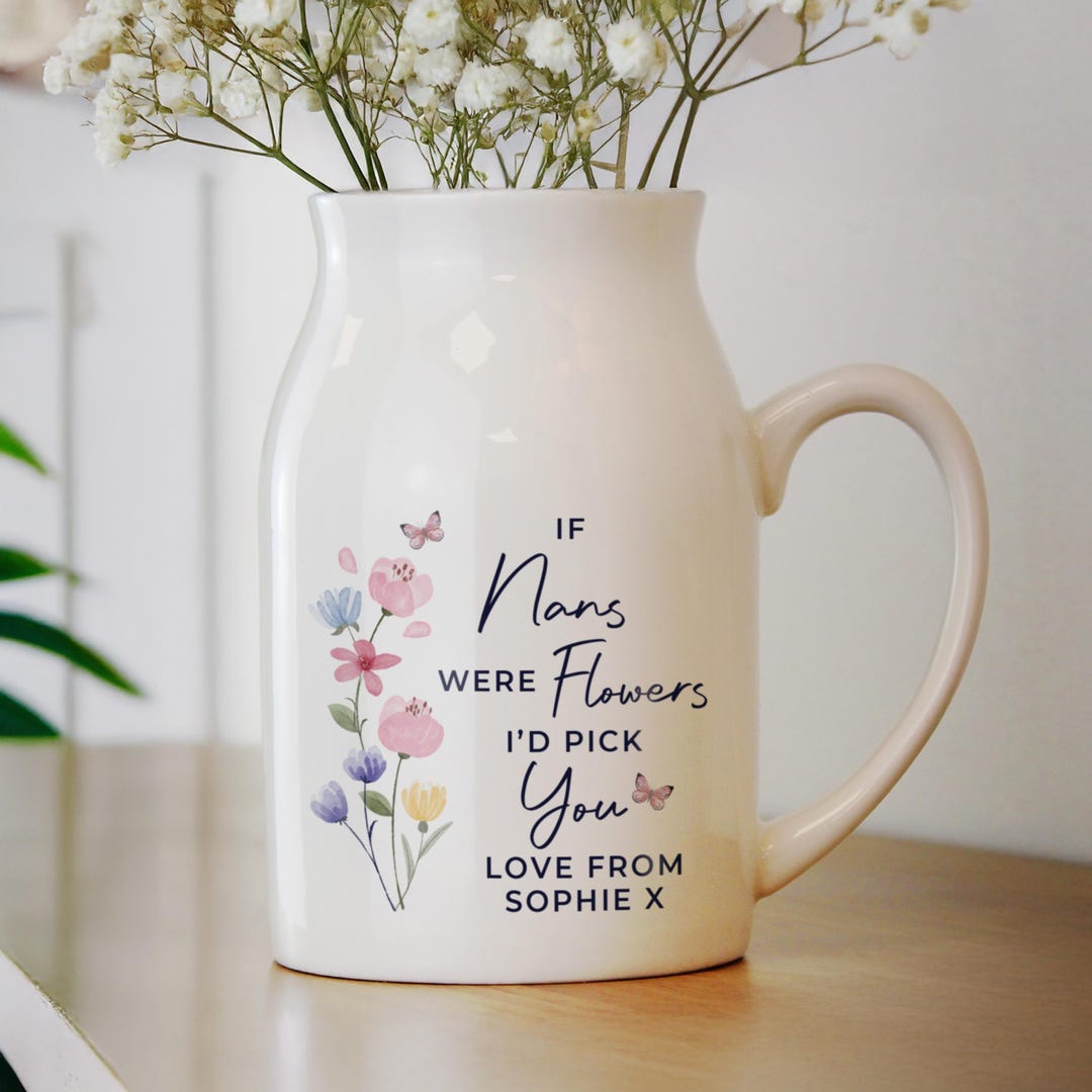 Personalised Ceramic Jug for Flowers, 'i'd Pick You' Gift, Floral and ...