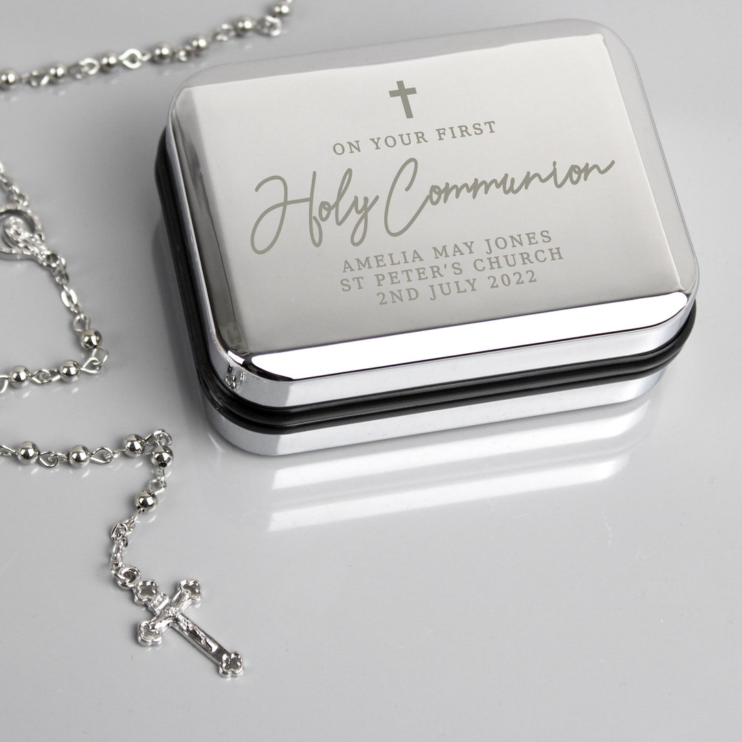 Personalise Holy Communion Trinket Box Rosemary Beads Necklace - First ...