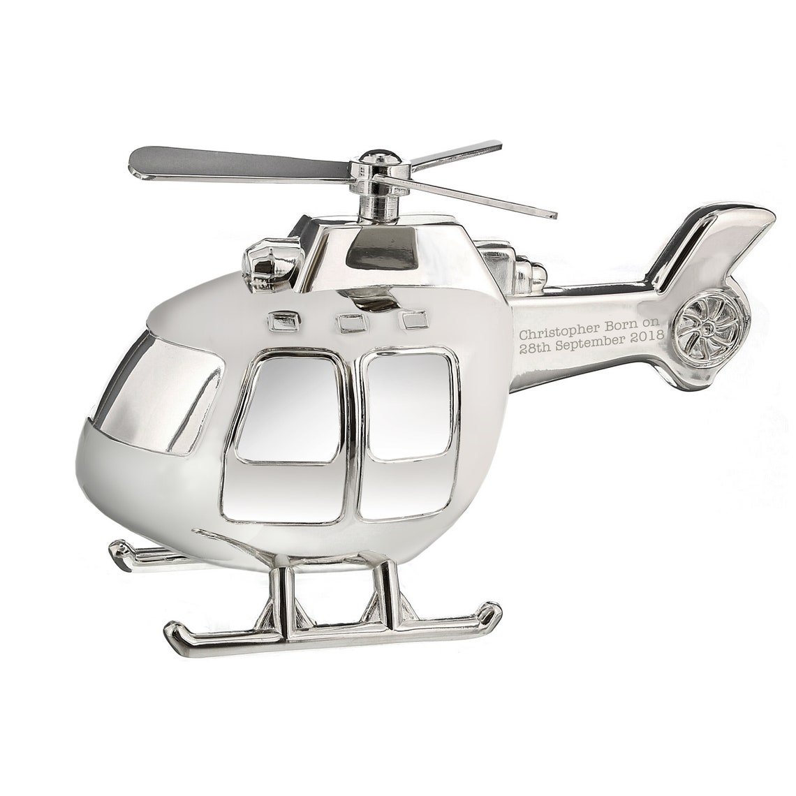 Personalise Engraved Silver Helicopter Moneybox Kids Money Box - Boys ...