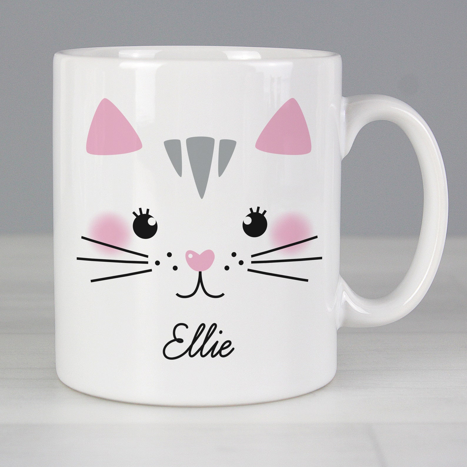 Personalise Ceramic Kitty Cat Mug Pink White Grey - Christmas Birthday ...