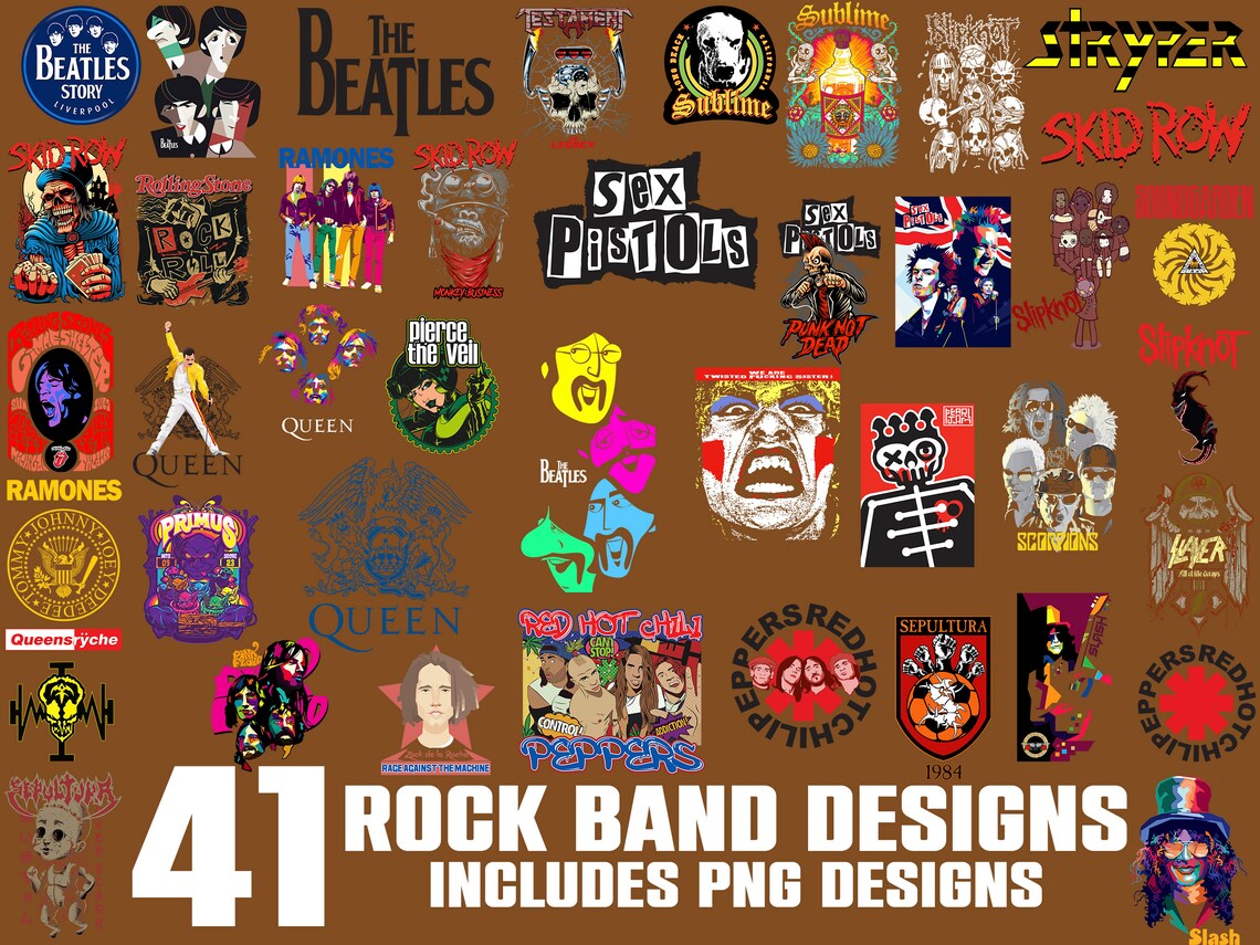 41 Rock Bands Halftone Png Bundle classic Rock Band Bundle Heavy Metal ...