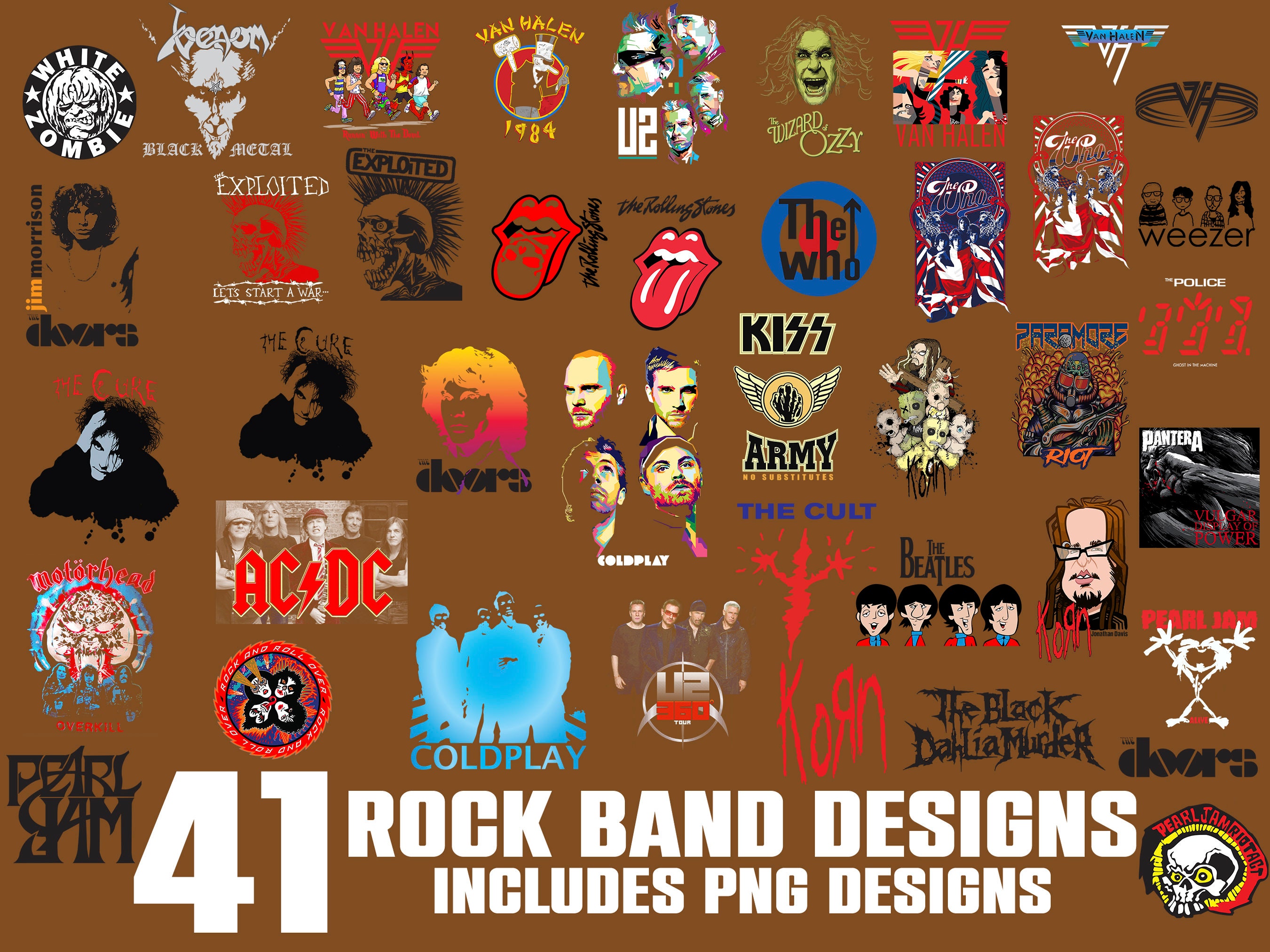 41 Rock Bands Halftone Png Bundle classic Rock Band Bundle Heavy Metal ...