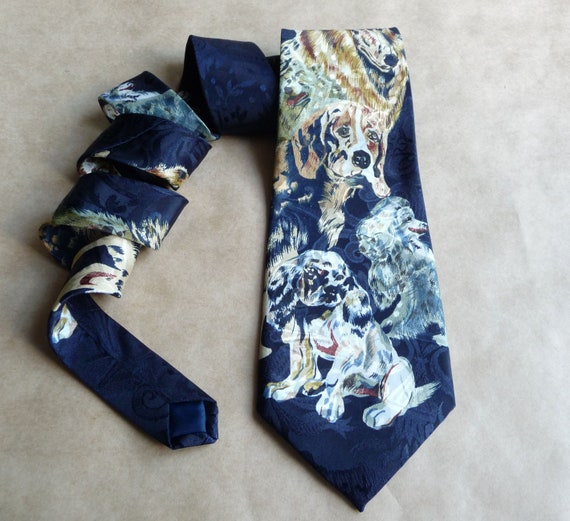 Animal Tie With Bulldog Beagles and Poodle Cute Dog Print Navy - Etsy