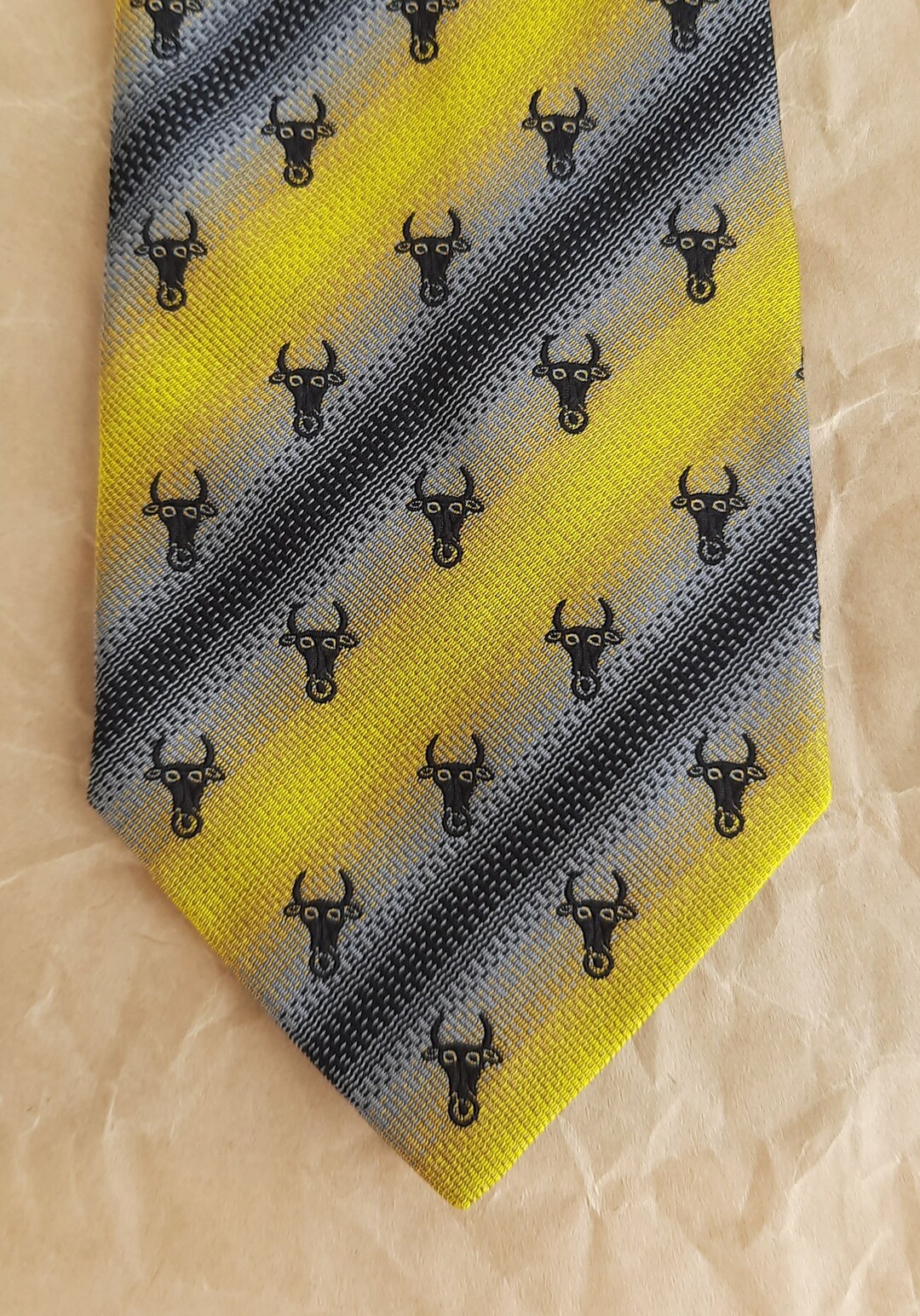 Animal Tie Gray and Yellow Striped Tie Safari Theme Buffalo Tie Nature ...