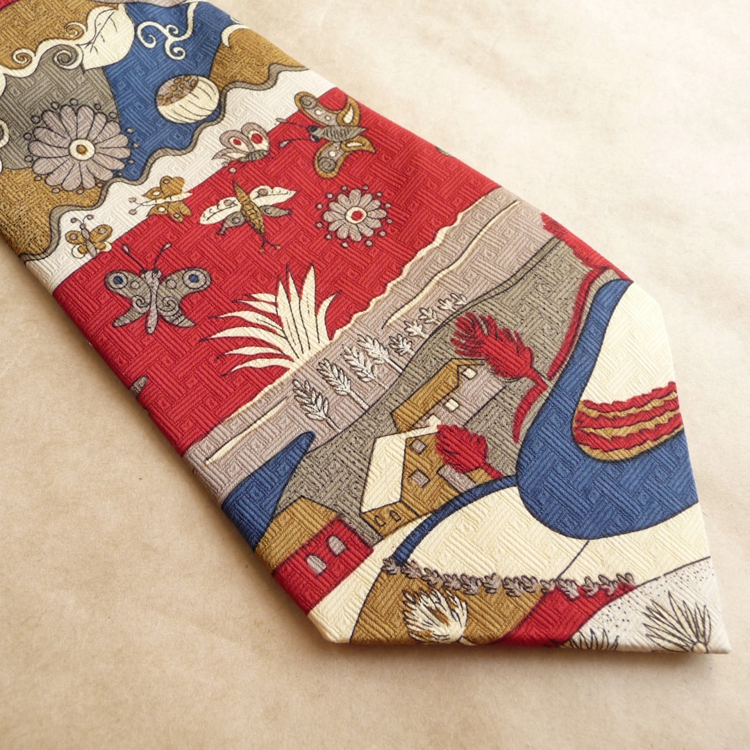 Colorful Necktie With Butterfly Flowers and Houses Gift for Farmer Vtg ...