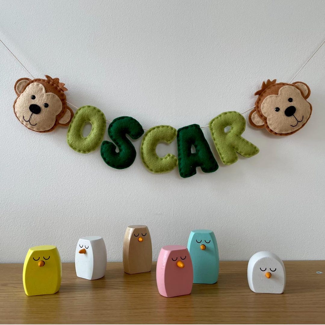 Personalized Monkey Garland: Felt Jungle Banner, Safari Nursery Decor ...