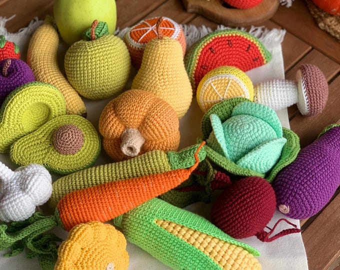 Play Vegetables Set (23 Pcs), Crochet Veggies and Fruits, Pretend Play ...