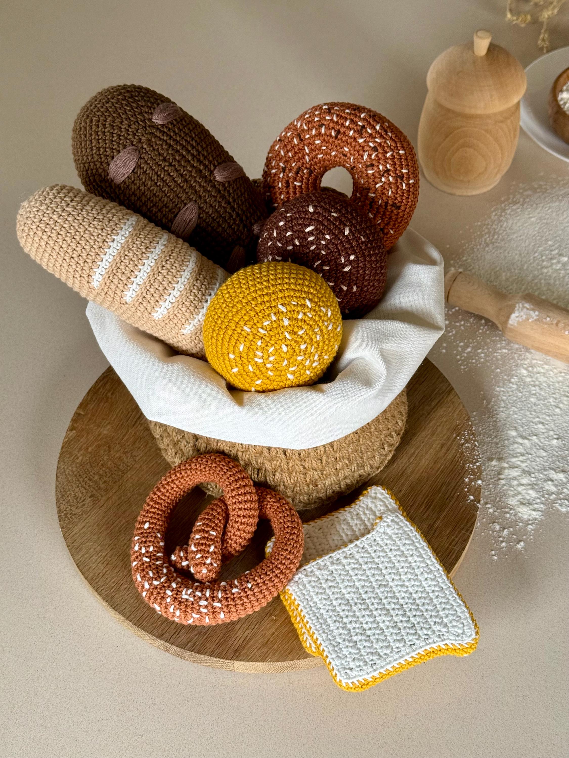 Play Food Set ( 8 Pc), Pretend Bakery Toy, Crochet Bread, Montessori ...