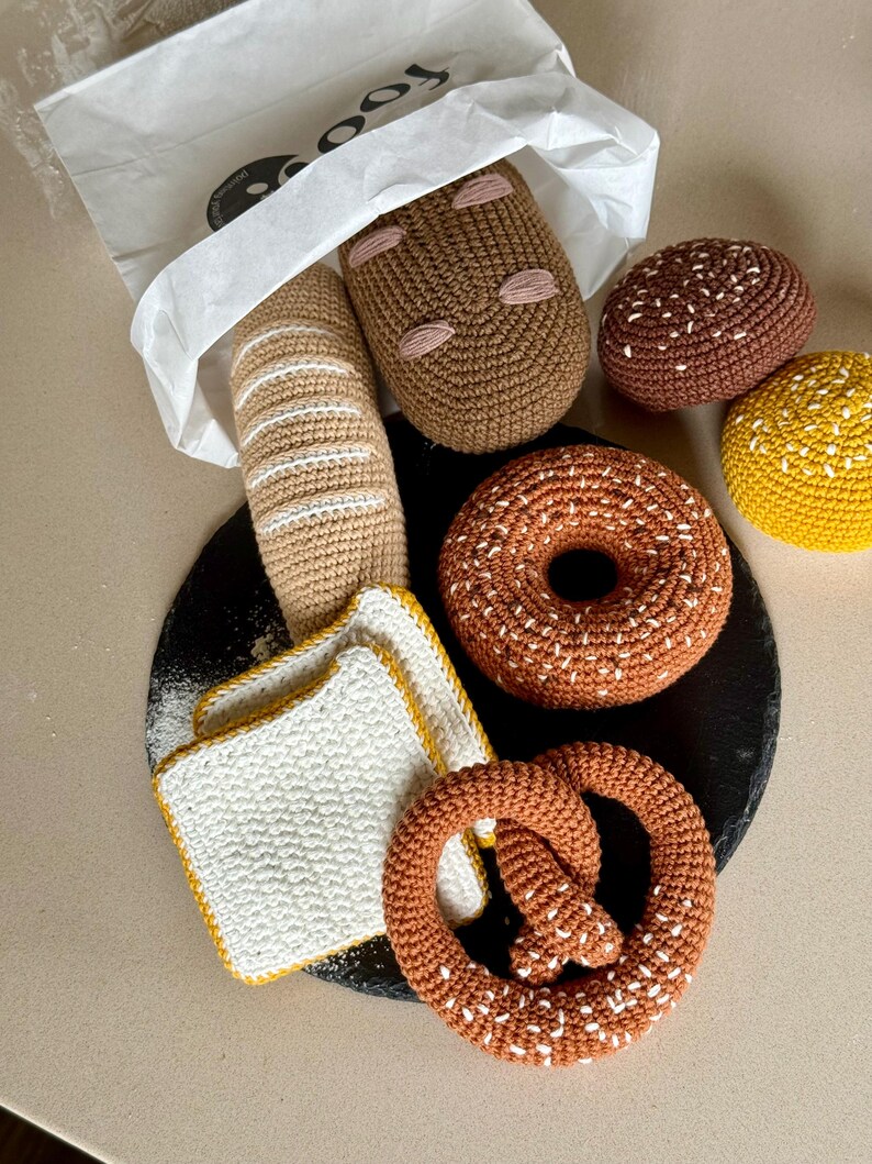 Play Food Set ( 8 Pc), Pretend Bakery Toy, Crochet Bread, Montessori ...