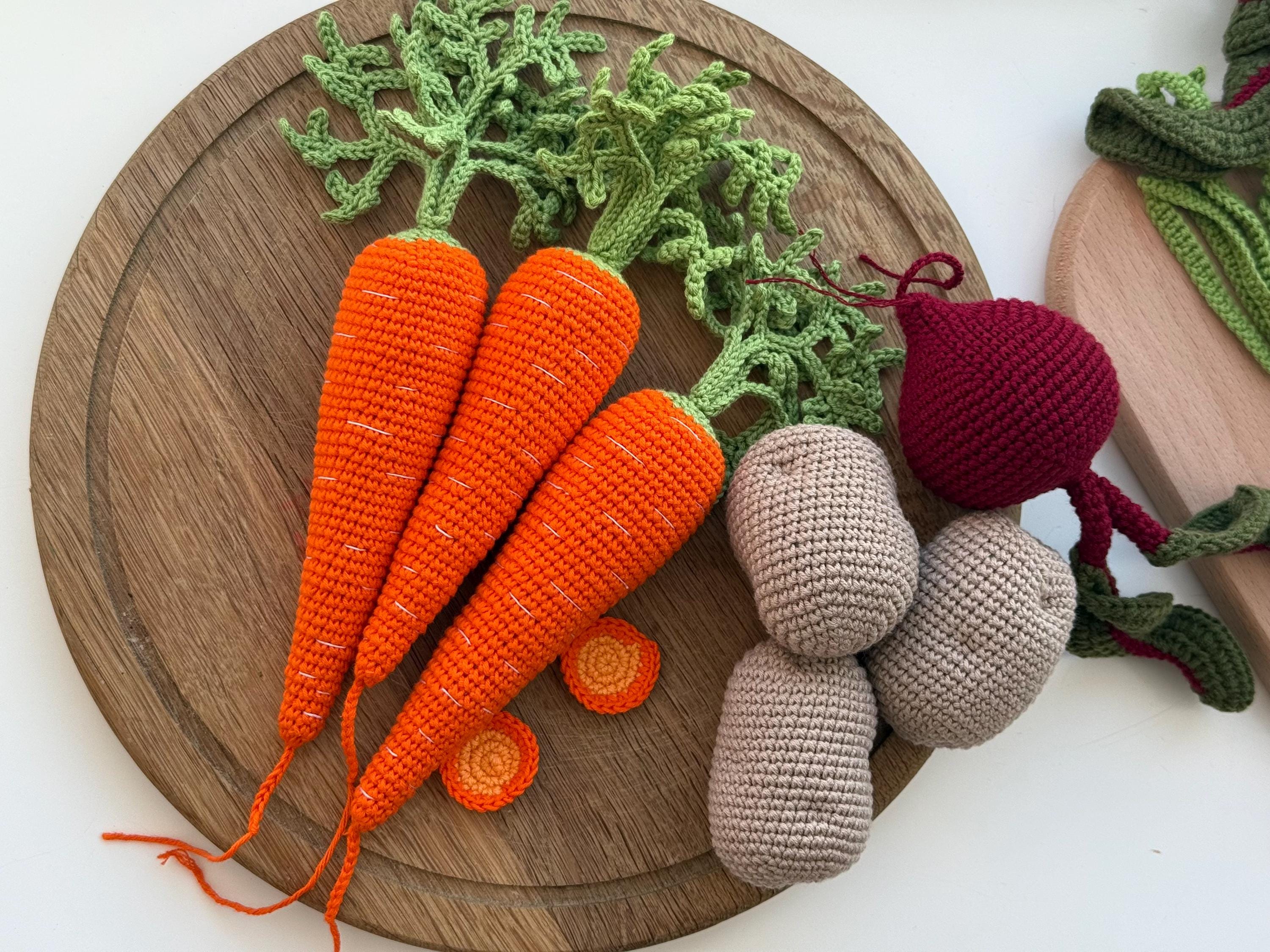Crochet Carrot, Play Veggies, Vegetables Play Set, Montessori Toy ...