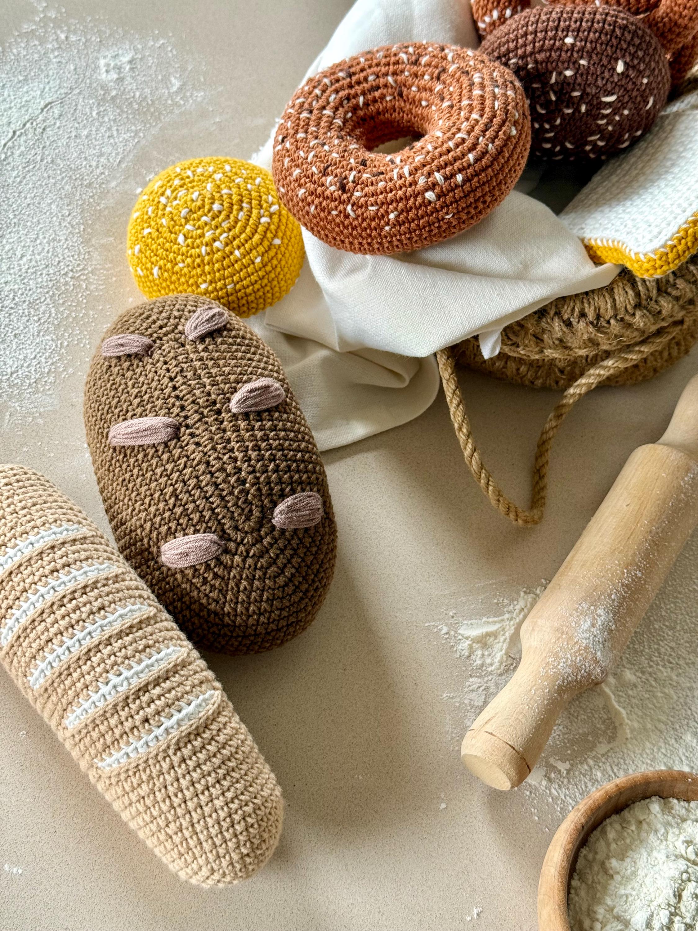 Play Food Set ( 8 Pc), Pretend Bakery Toy, Crochet Bread, Montessori ...
