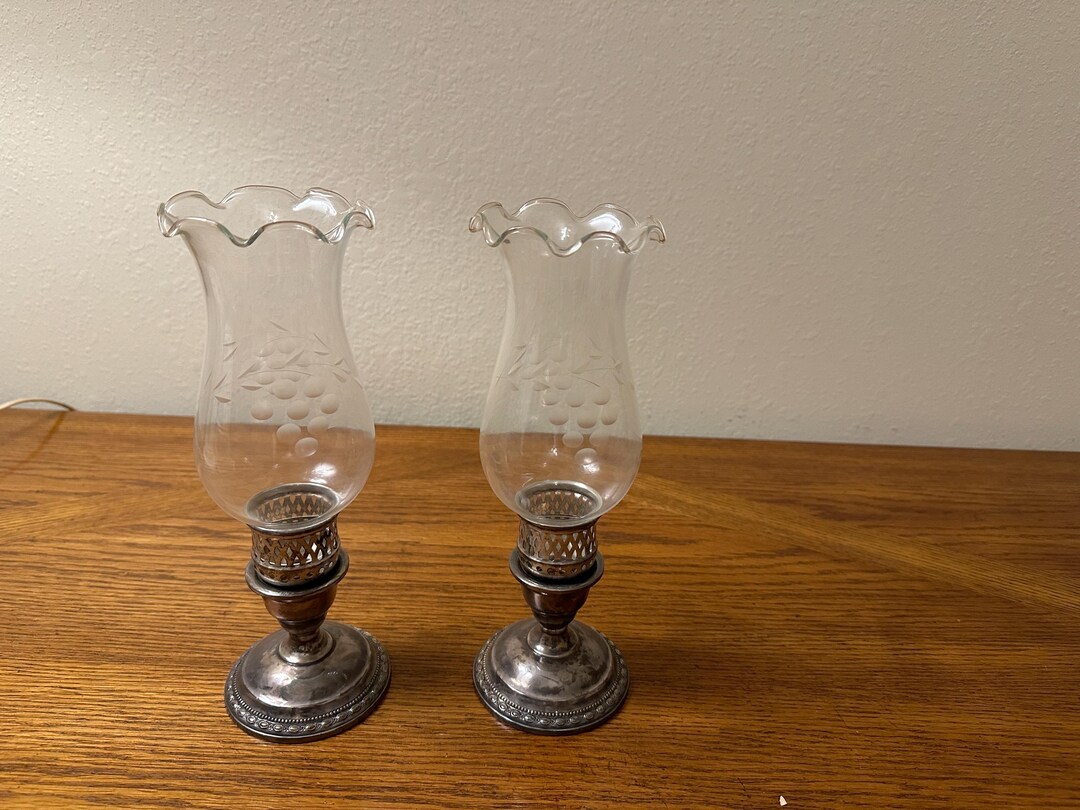 Unscrewable Metal and Glass Candle Holder With Grape Etching - Etsy