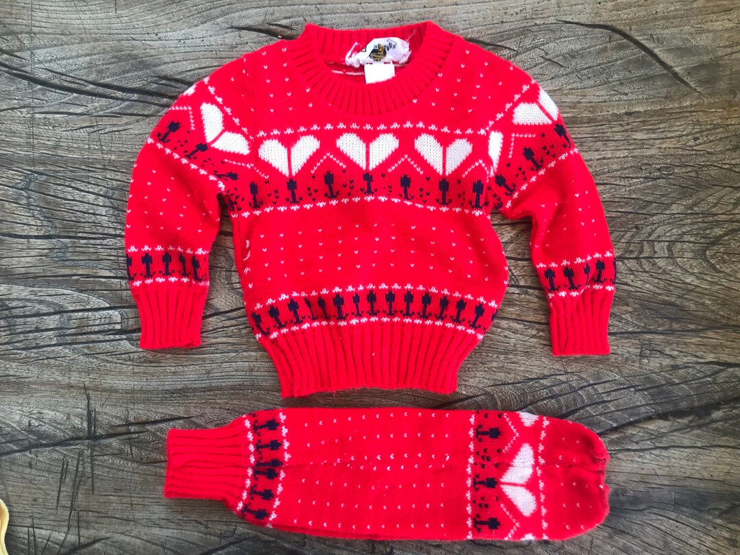 Vintage 80's Retro Girls Red Valentines Heart Sweater With Matching Leg ...