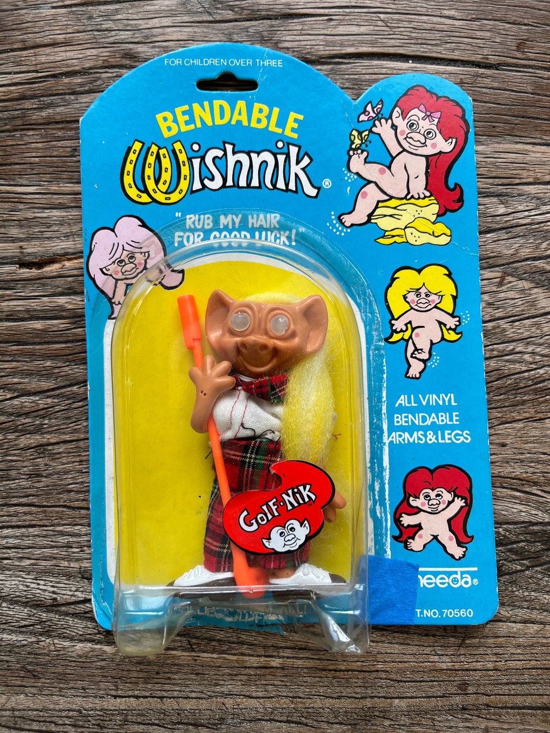 1980s NEW Bendable Wishnik Troll Doll Uneeda Yellow Hair 3" Golfer ...