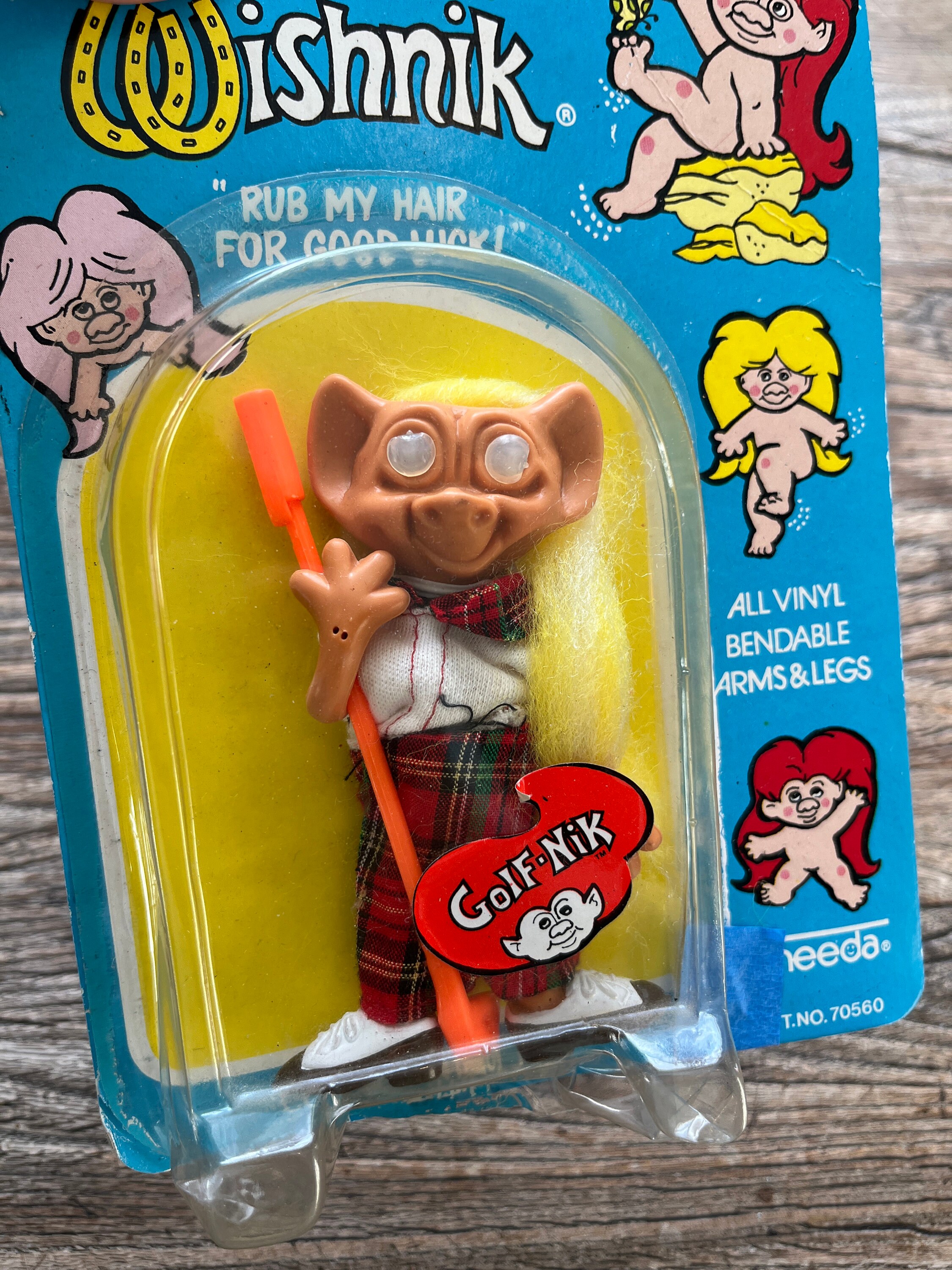 1980s NEW Bendable Wishnik Troll Doll Uneeda Yellow Hair 3" Golfer ...